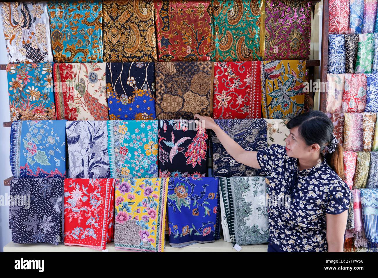 Batik Production. Traditional sarong in sale room. Yogyakarta. Indonesia Stock Photo - Alamy