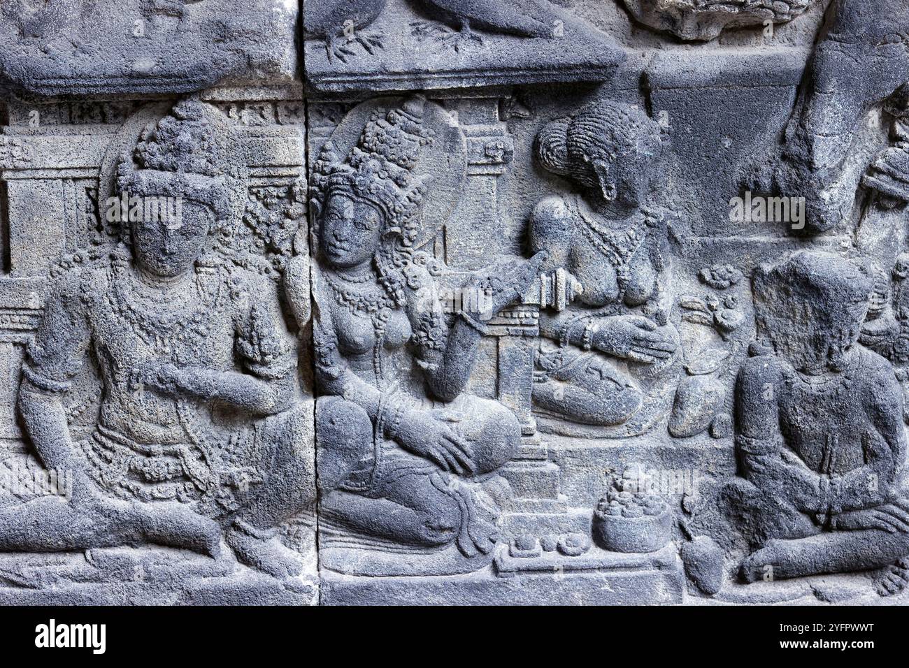 Prambanan 9th century Hindu temple. Bas-reliefs telling the story of ...