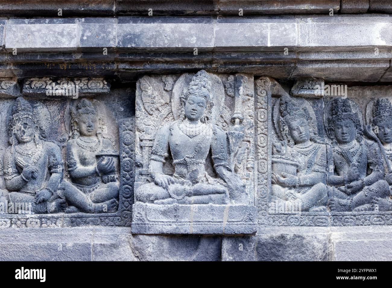 Prambanan 9th century Hindu temple. Bas-reliefs telling the story of ...
