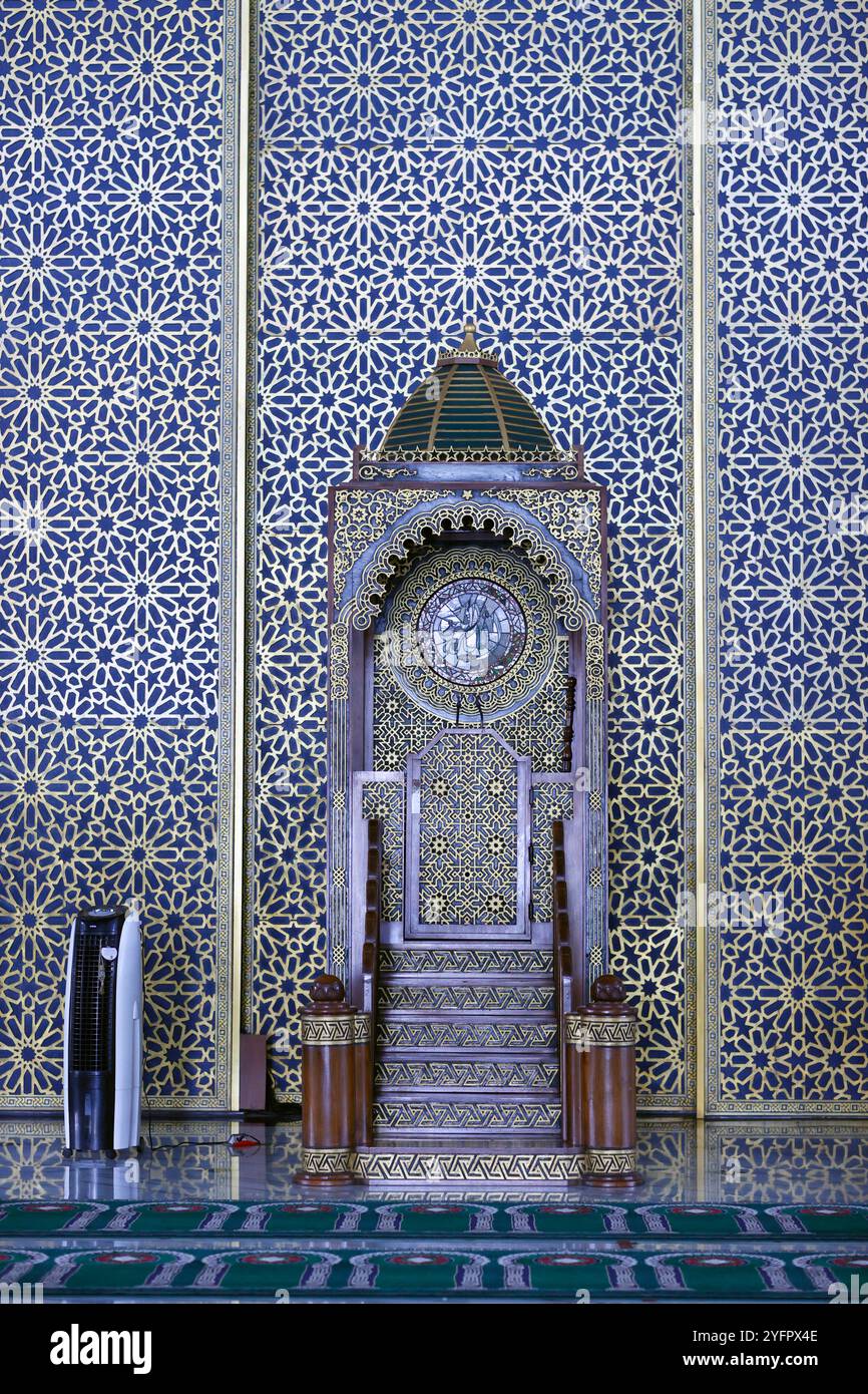 Al Akbar Surabaya National Mosque. Minbar decorated with arabesque ...