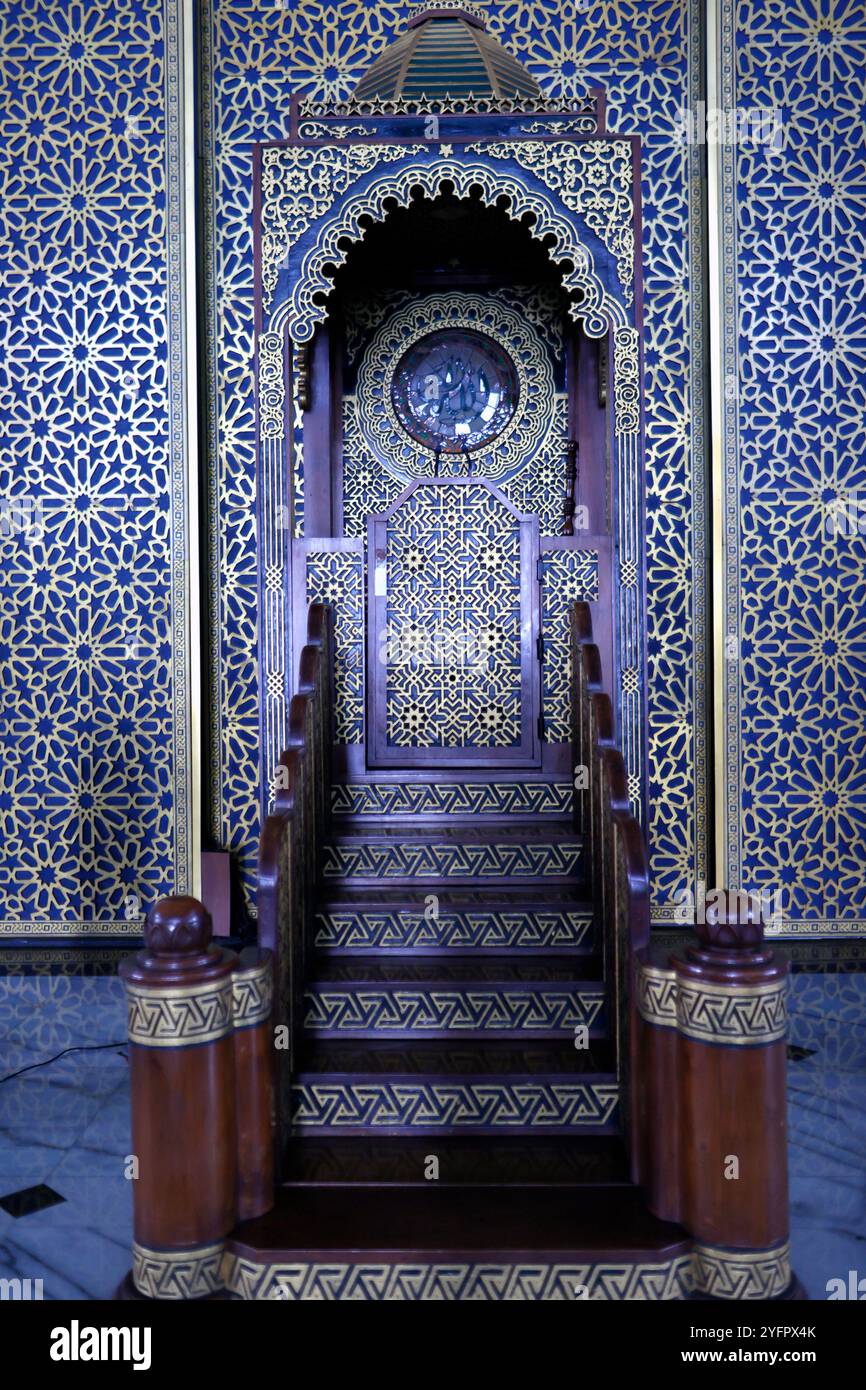 Al Akbar Surabaya National Mosque. Minbar decorated with arabesque ...