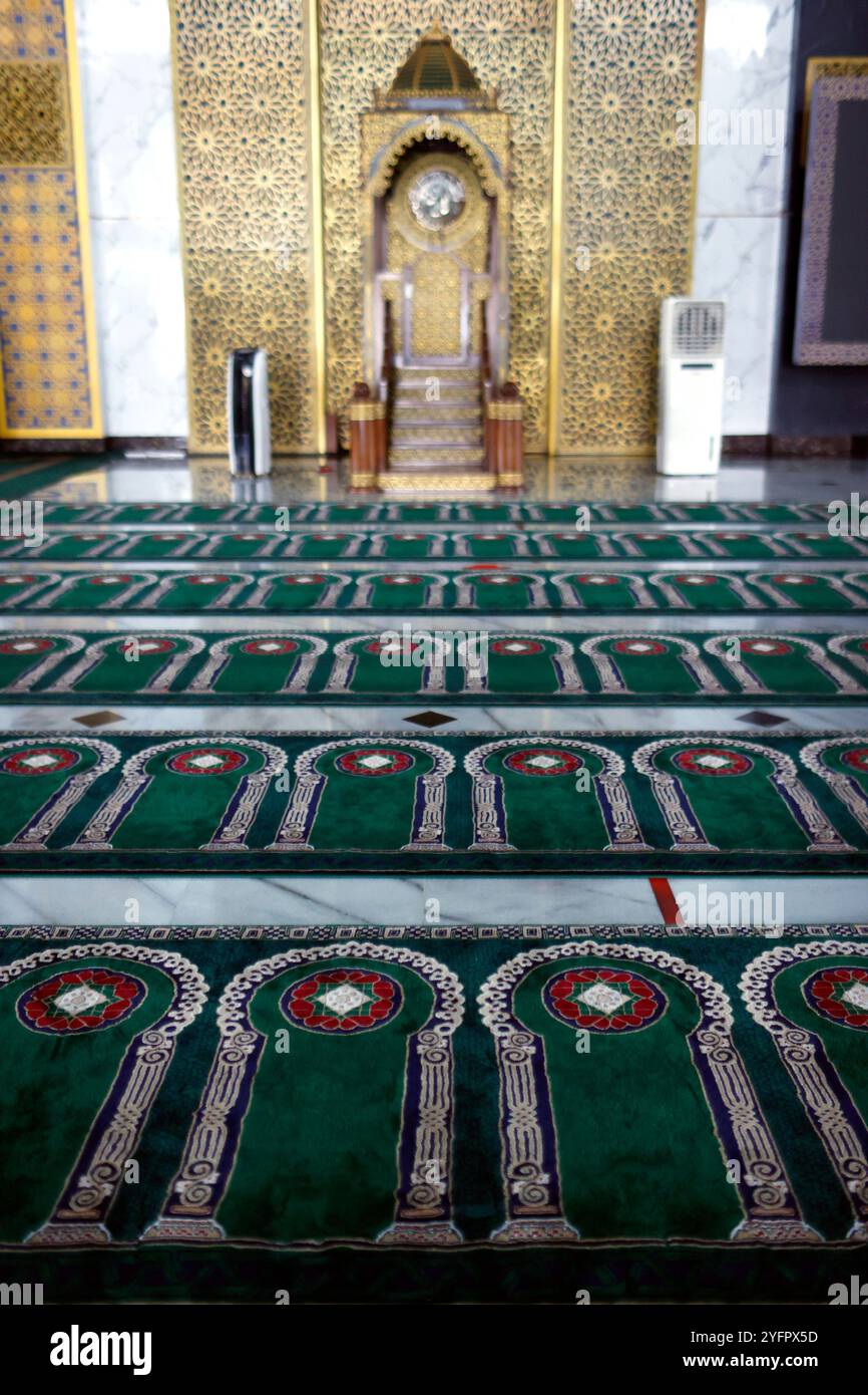 Al Akbar Surabaya National Mosque. Minbar and carpet with arches ...