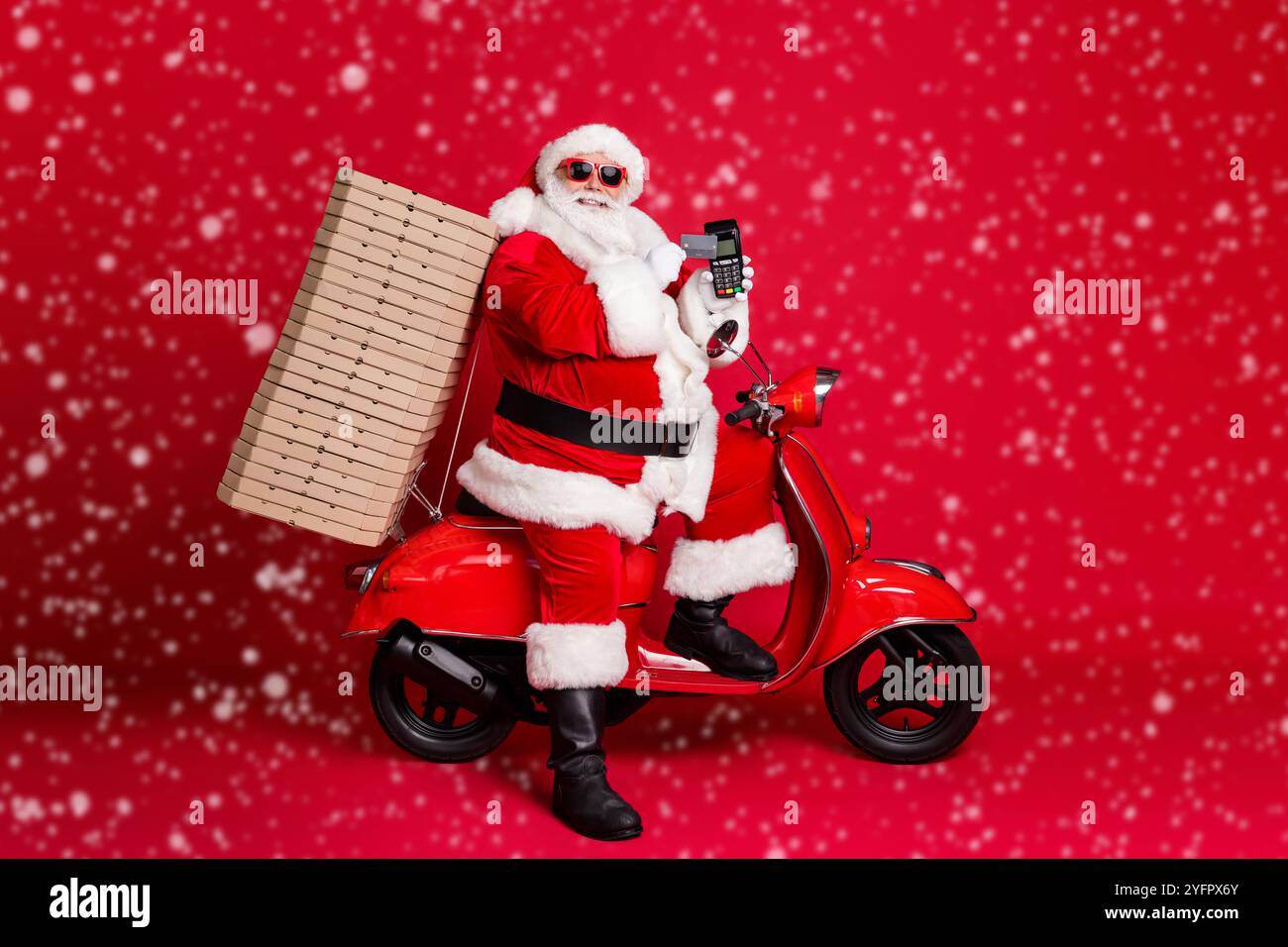 Full length profile photo of retired grandfather retro scooter pizza ...