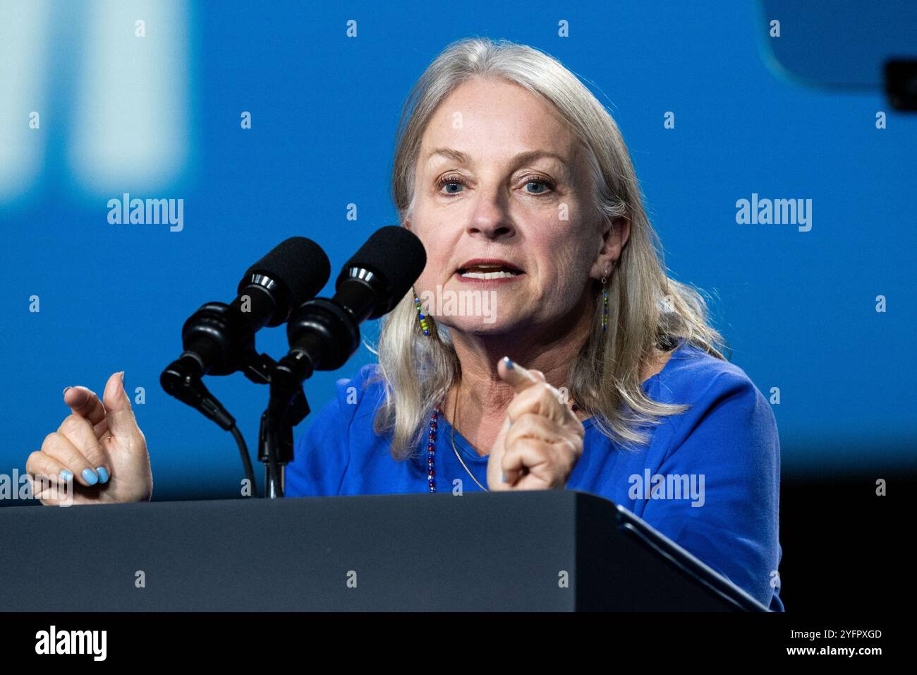 U.S. Representative Susan Wild (D-PA) speaking at a rally for Kamala ...