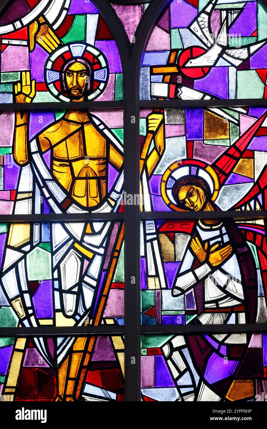 The Church of the Birth of Our Lady. Jesus resurrected. Stained glass ...