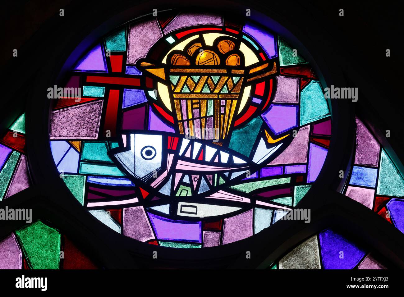 The Church of the Birth of Our Lady. Bread and ifsh representing ...