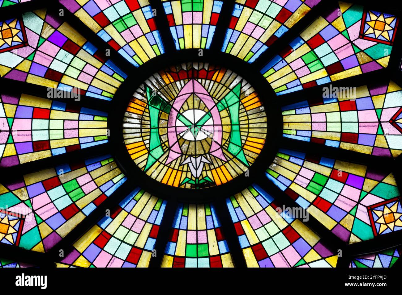 The Church of the Birth of Our Lady. Symbol of the Virgin Mary. Stained ...