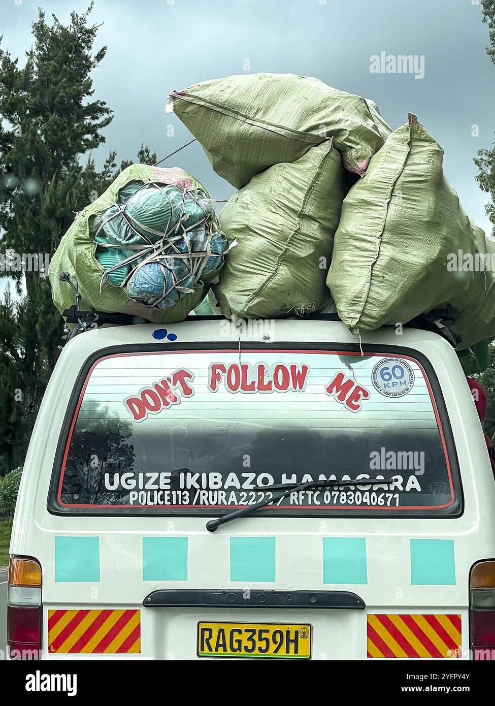 Vehicle loaded with sacks on the road leading from Kigali to the ...