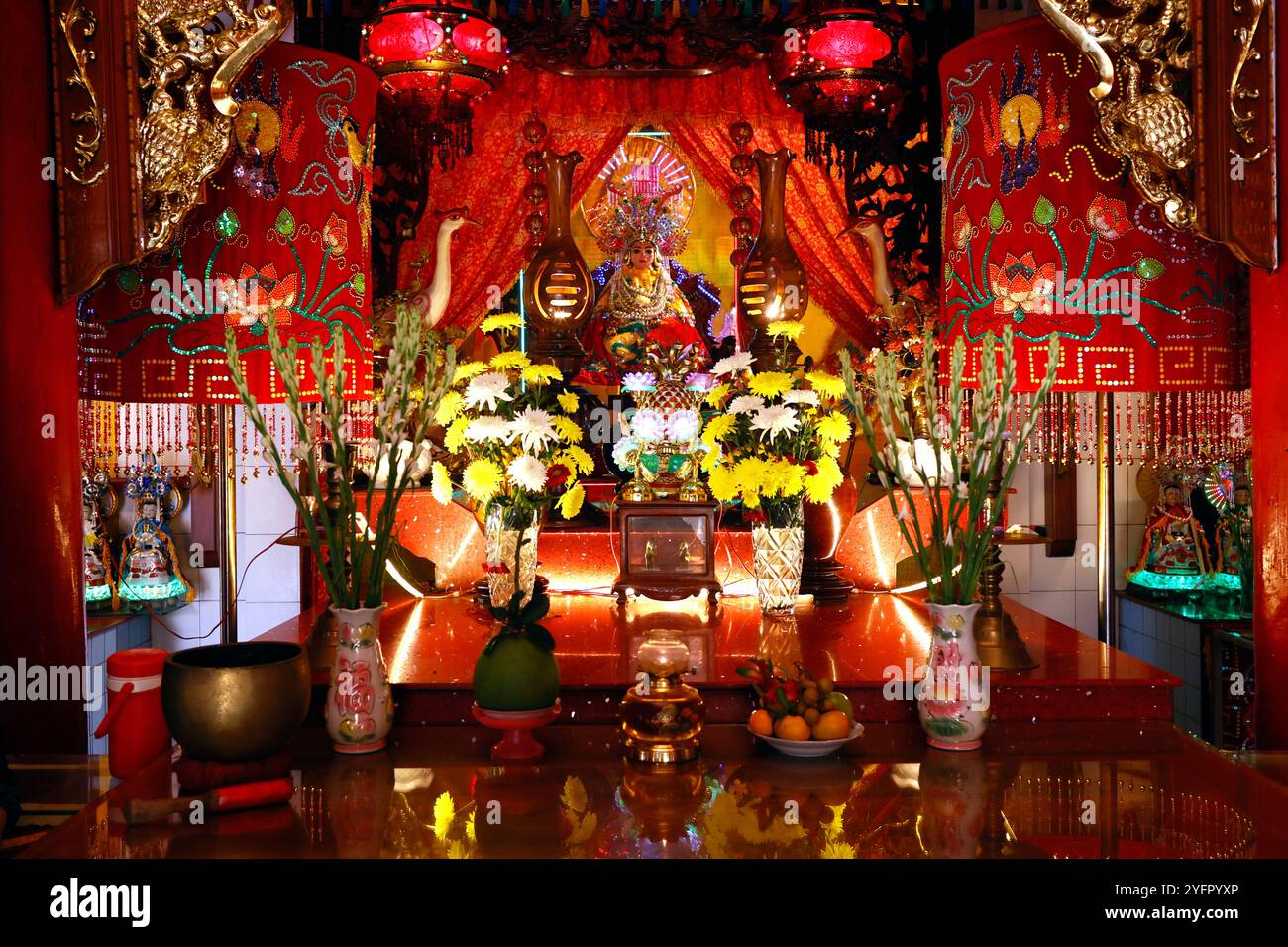 Xu Mieu Pagoda. Interior of the temple with main altar. An Giang ...