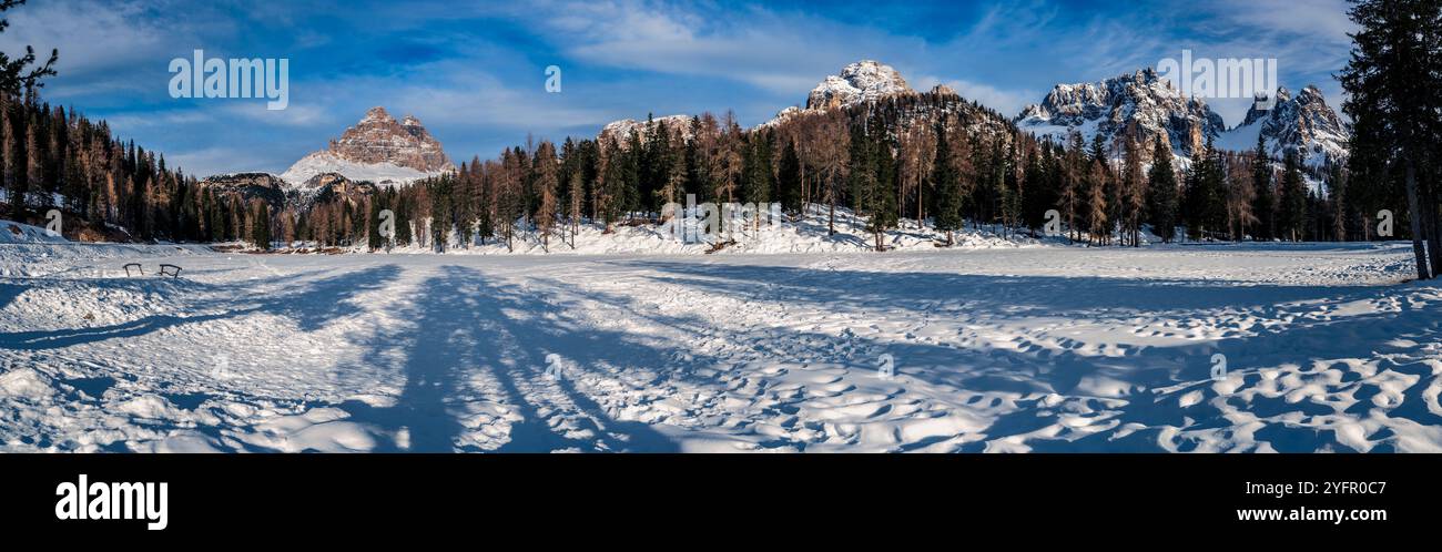Dolomites at sunset. Winter and clear atmosphere peaks and spires Stock ...