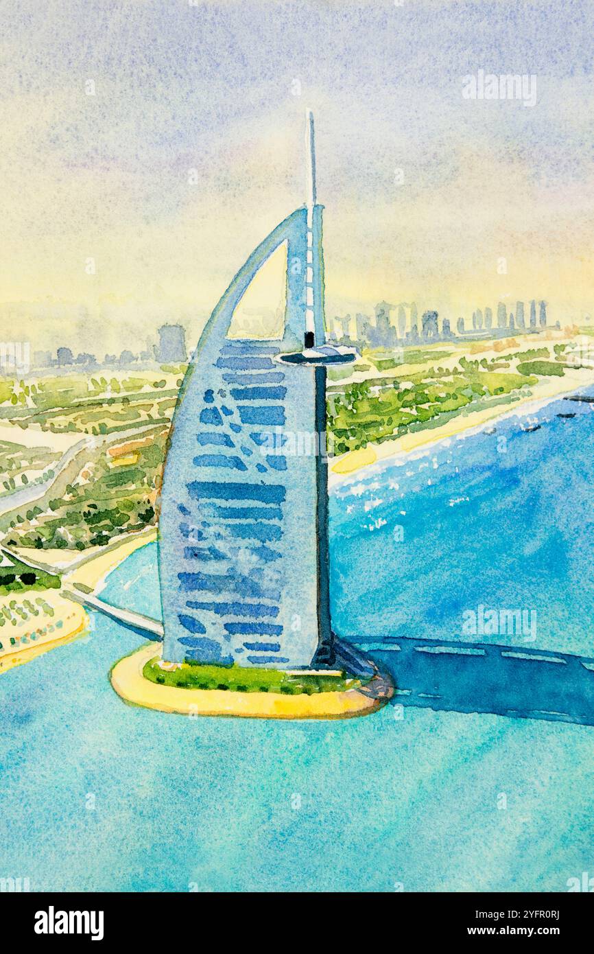 Paintings landmark highest buildings beautiful skyline scene in Dubai ...