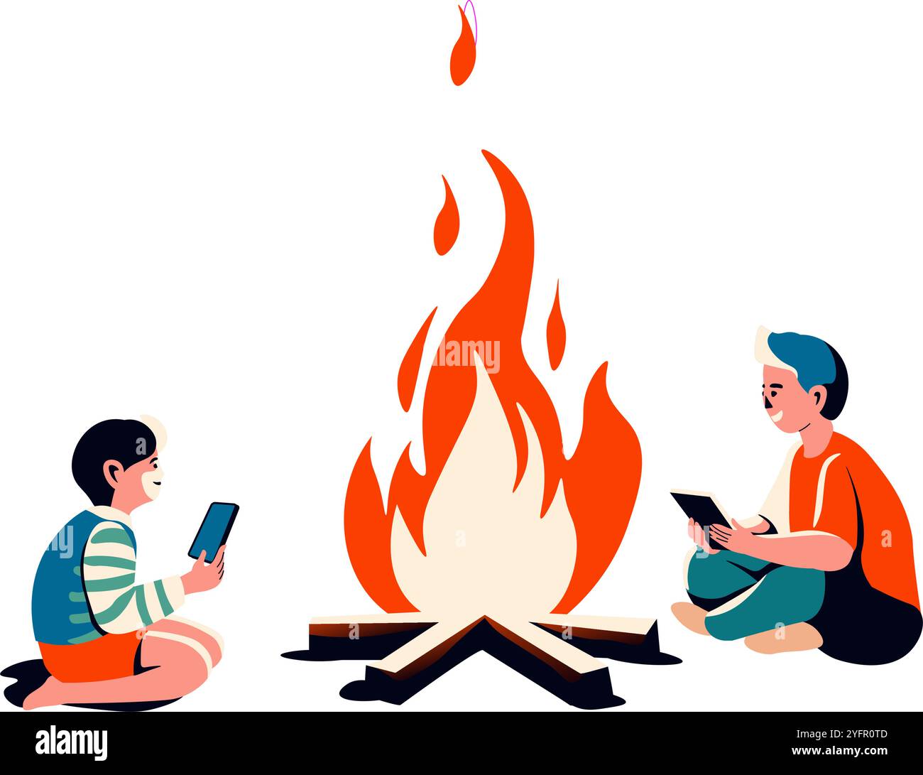 Kids Camping Near Campfire Vector Stock Vector Image & Art - Alamy