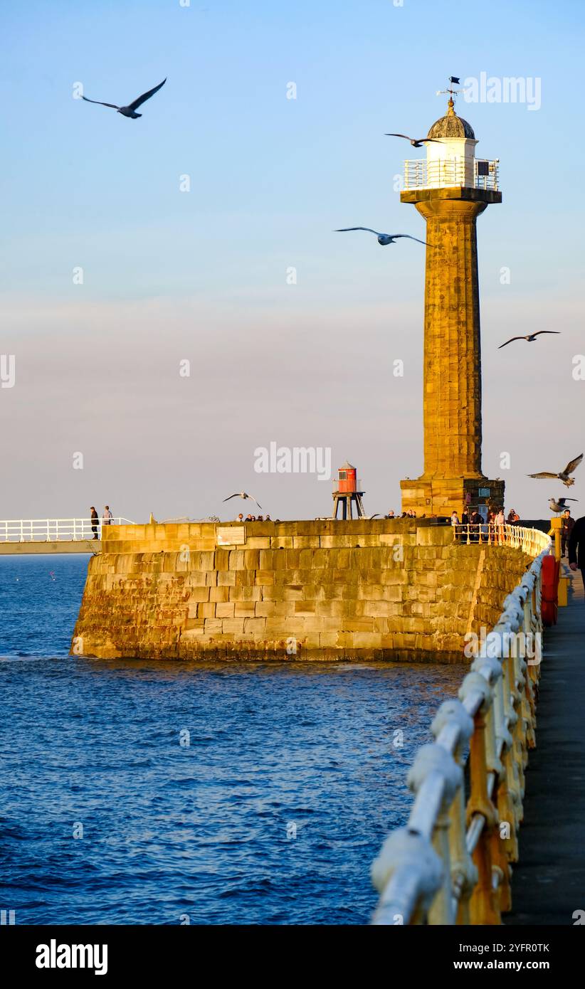 Whitby harbour entrance lighthouse, Yorkshire, England Stock Photo - Alamy