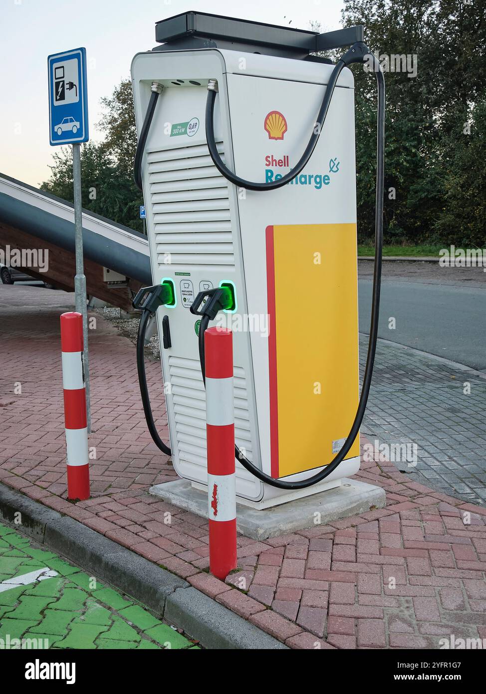 Renewable Energy in the Netherlands: Close up of a double EV charging ...
