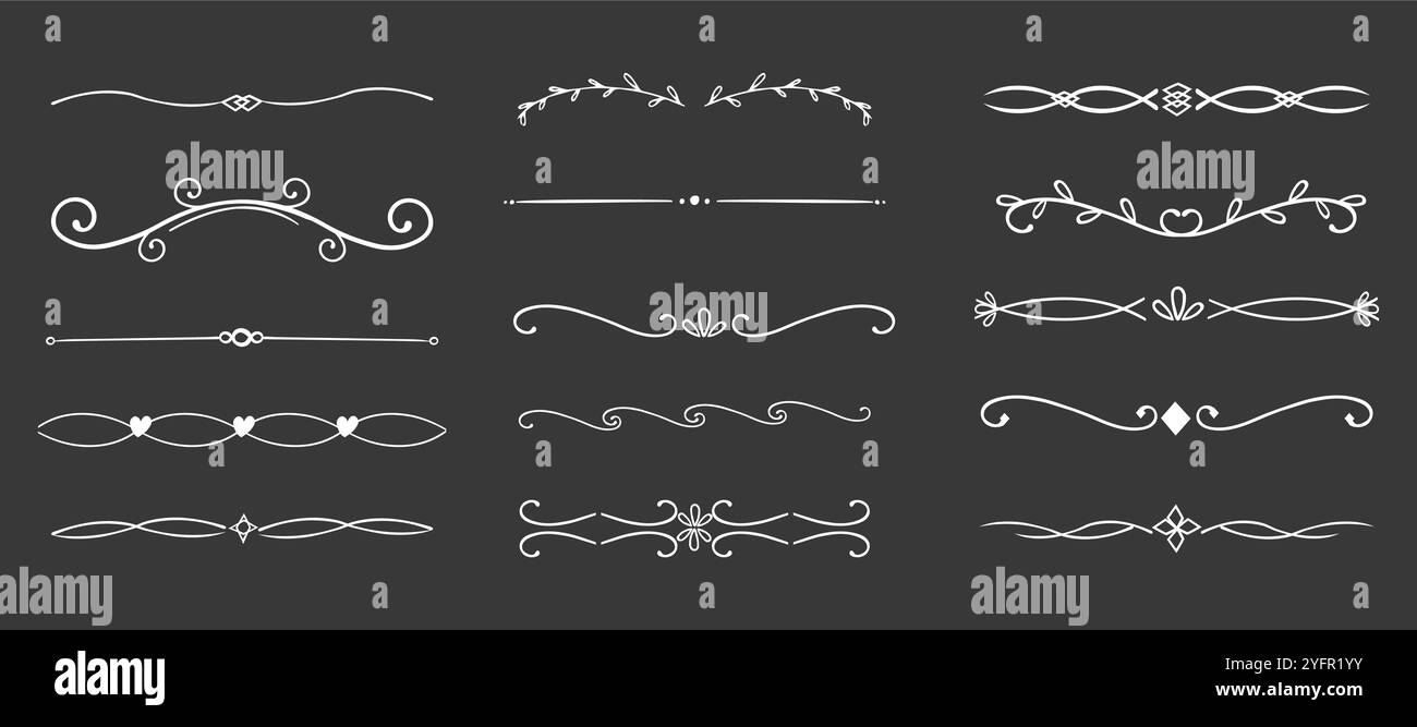 Swirl line chalk divider, doodle decorative fancy ornament border, simple hand drawn frame ...