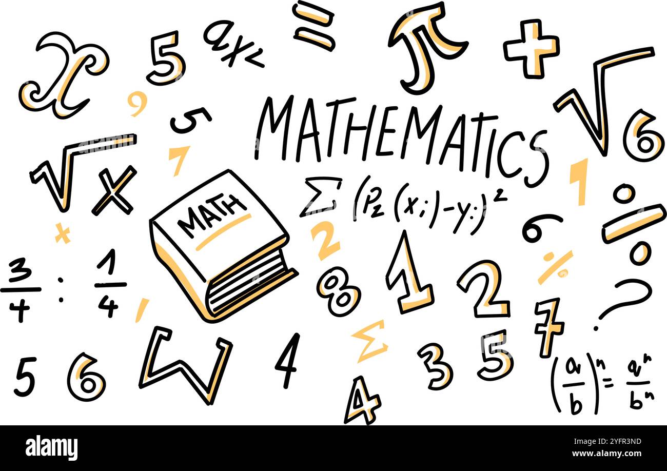 Maths doodle line set school Illustration. Hand Drawn Stock Vector ...