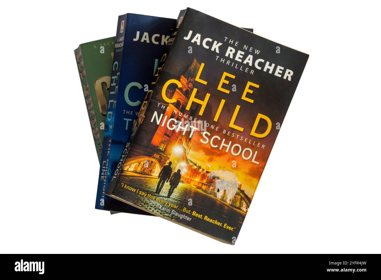 Selection of Lee Child books with the new Jack Reacher thriller Night School book on top ...