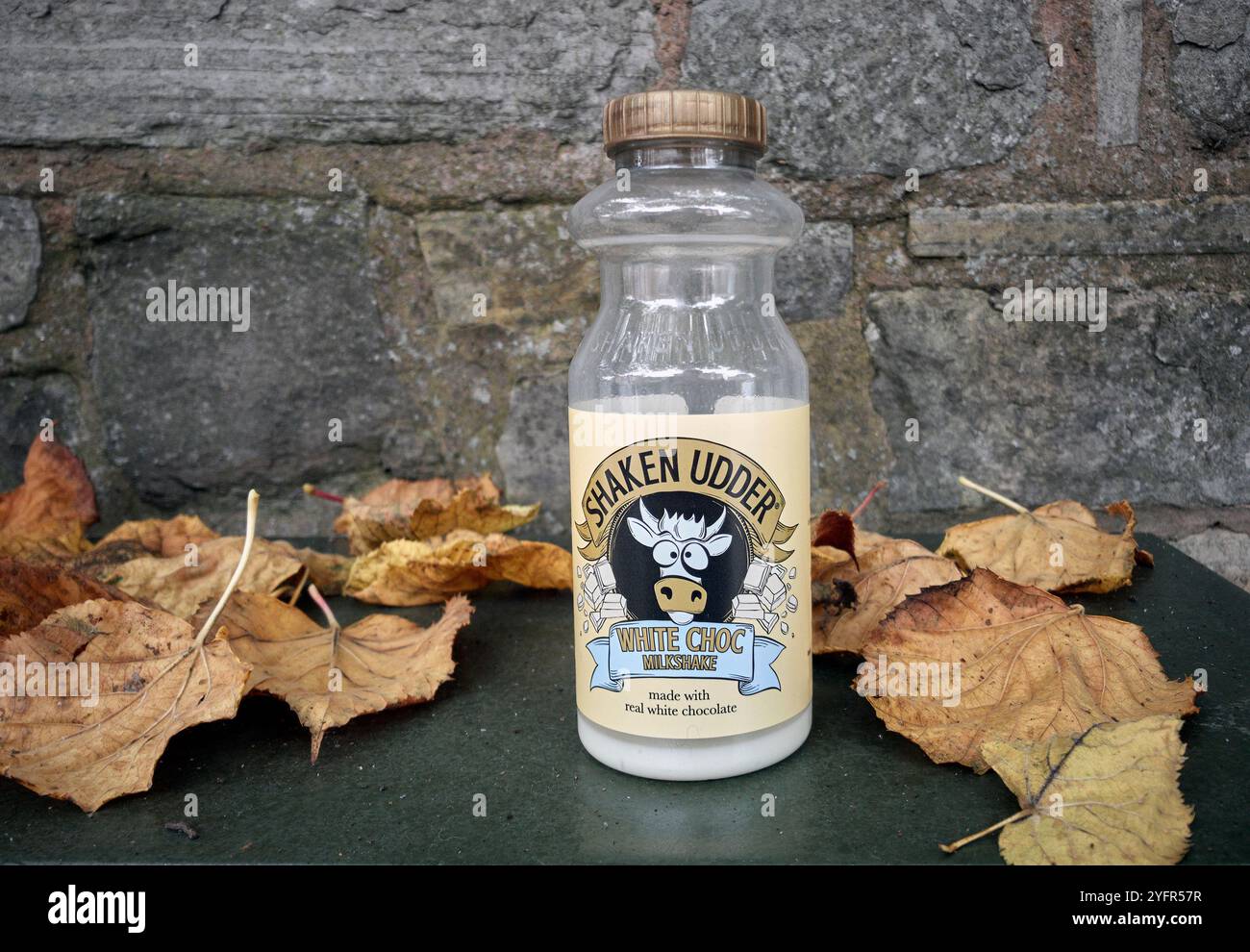 Milk shake empty bottle discarded at the roadside. England, UK Stock ...