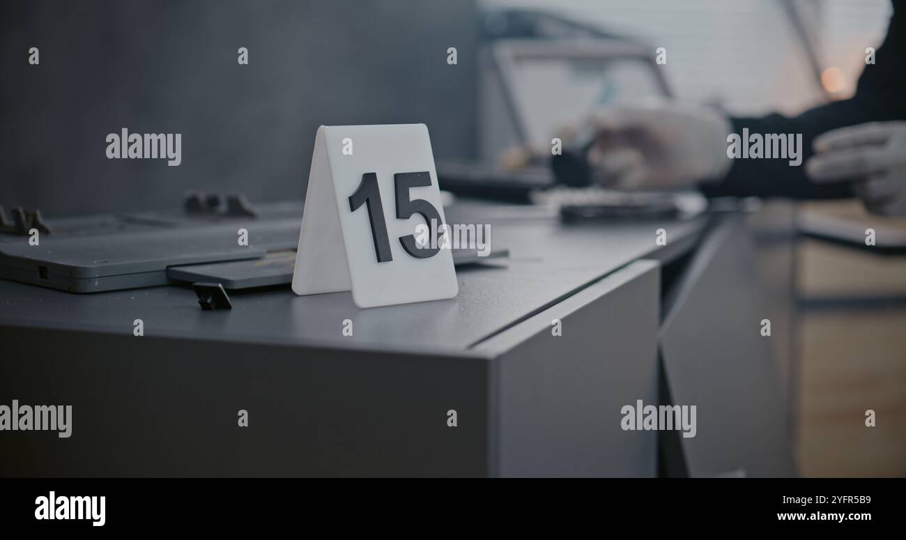 Office robbery or murder case: Numbered marker stands next to crime ...