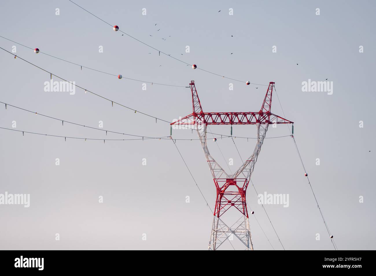 Close-up view of a power station's supporting pillars and equipment ...