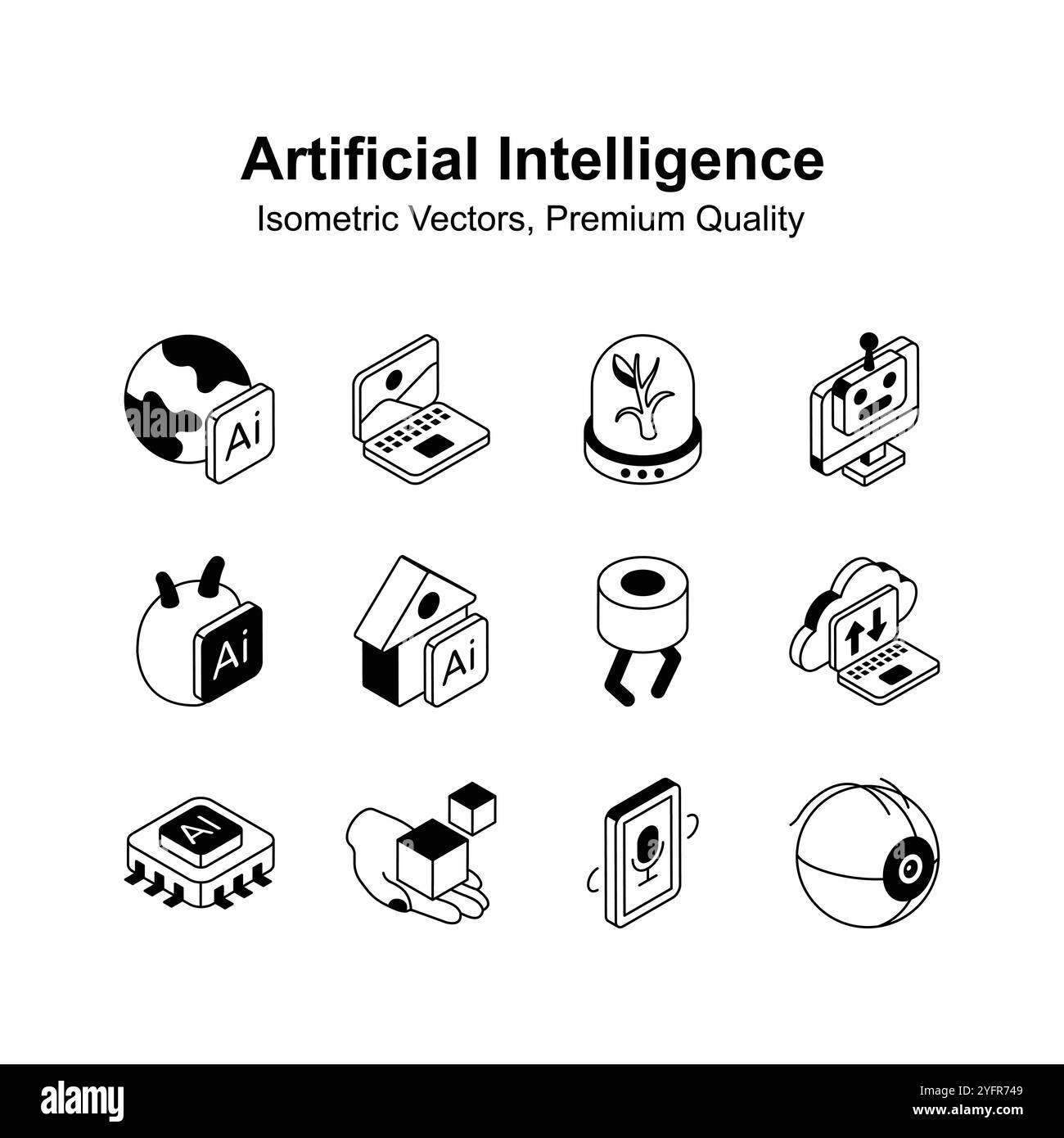 Artificial intelligence isometric icons set, ready to use premium ...