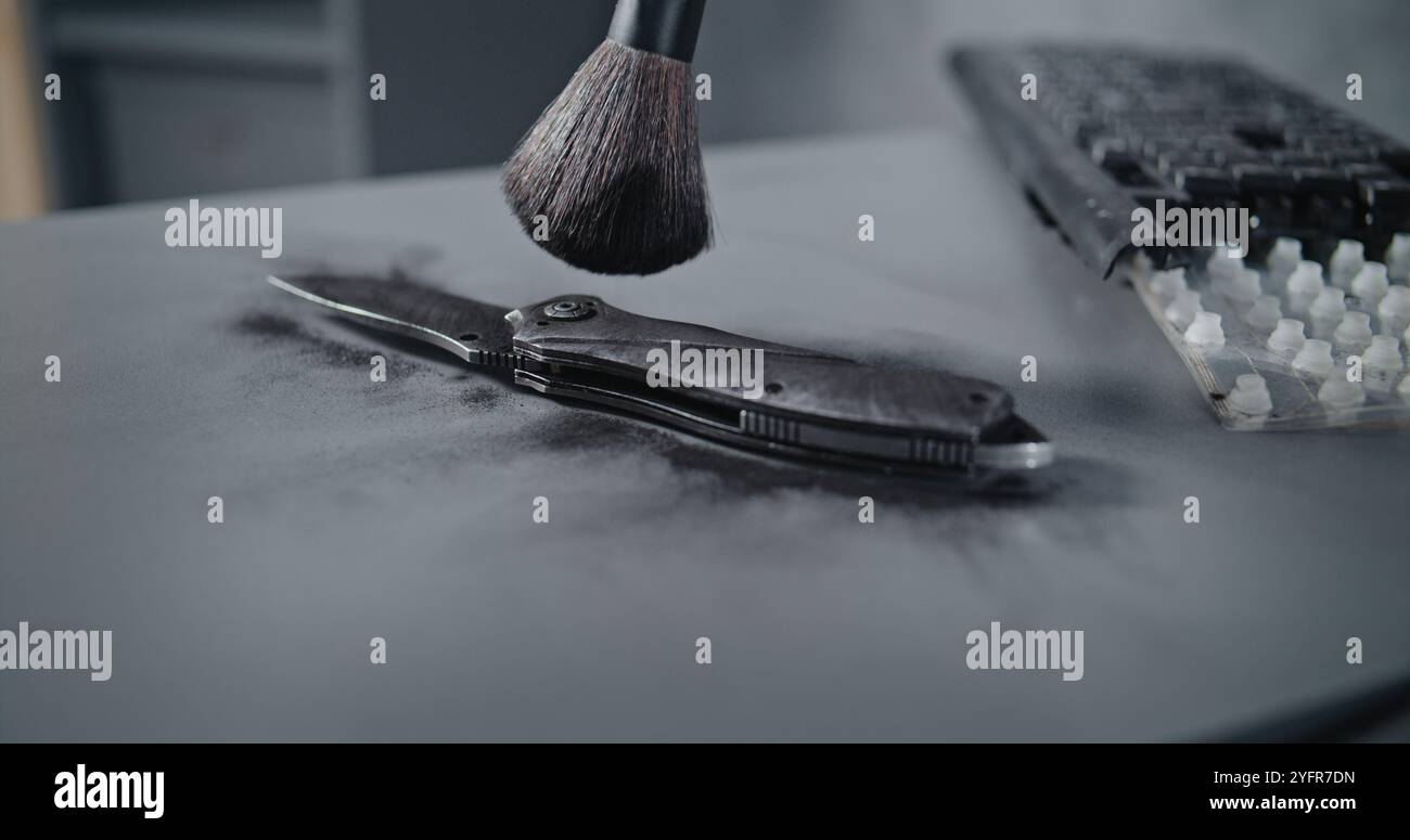 Office robbery or murder case: Close up of forensic scientist or ...