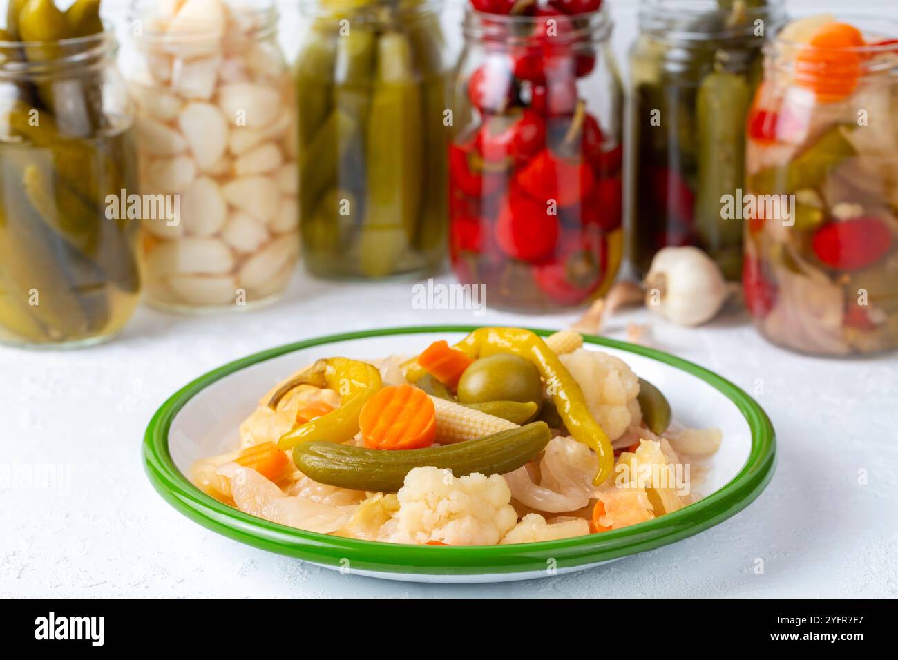 Homemade mixed vegetable pickles for winter Stock Photo - Alamy