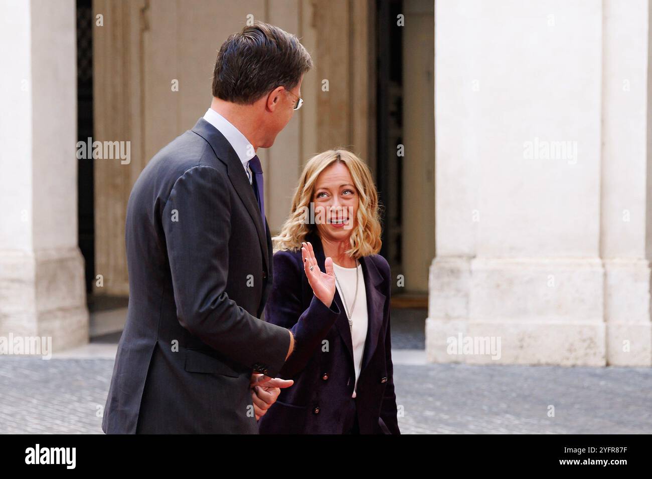 La presidente del Consiglio Giorgia Meloni e il segretario generale della Nato Mark Rutte ...