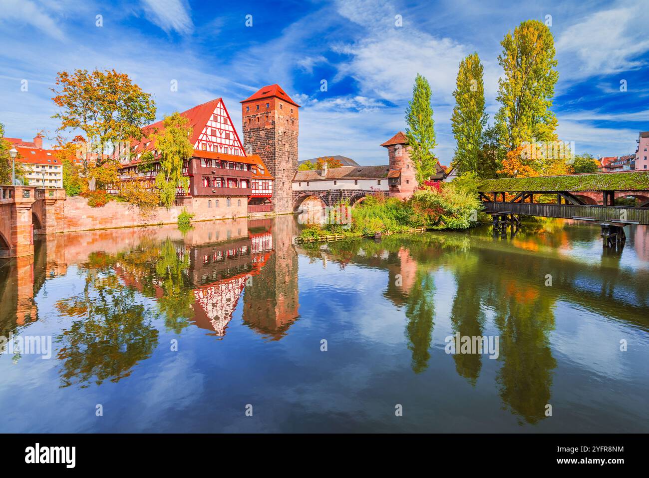 Nuremberg, Germany. Autumn colors and picturesque view of the half ...