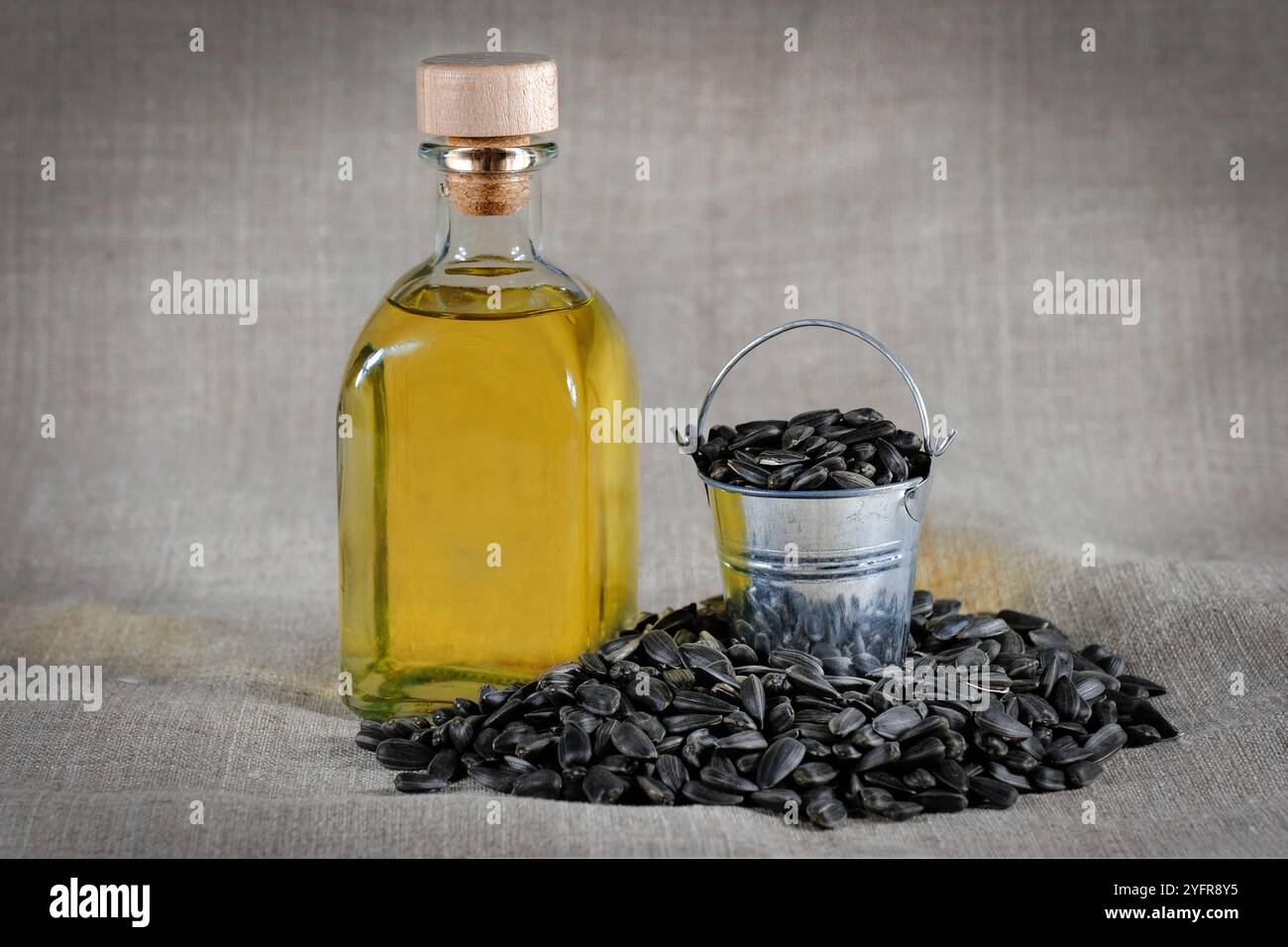 Sunflower oil with seeds on the farm. Agriculture Stock Photo - Alamy