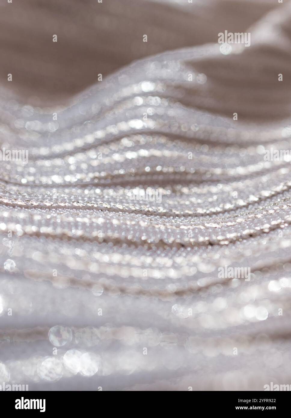 Wavy fabric with glitter.Silver glitter background material.Horizontal ...
