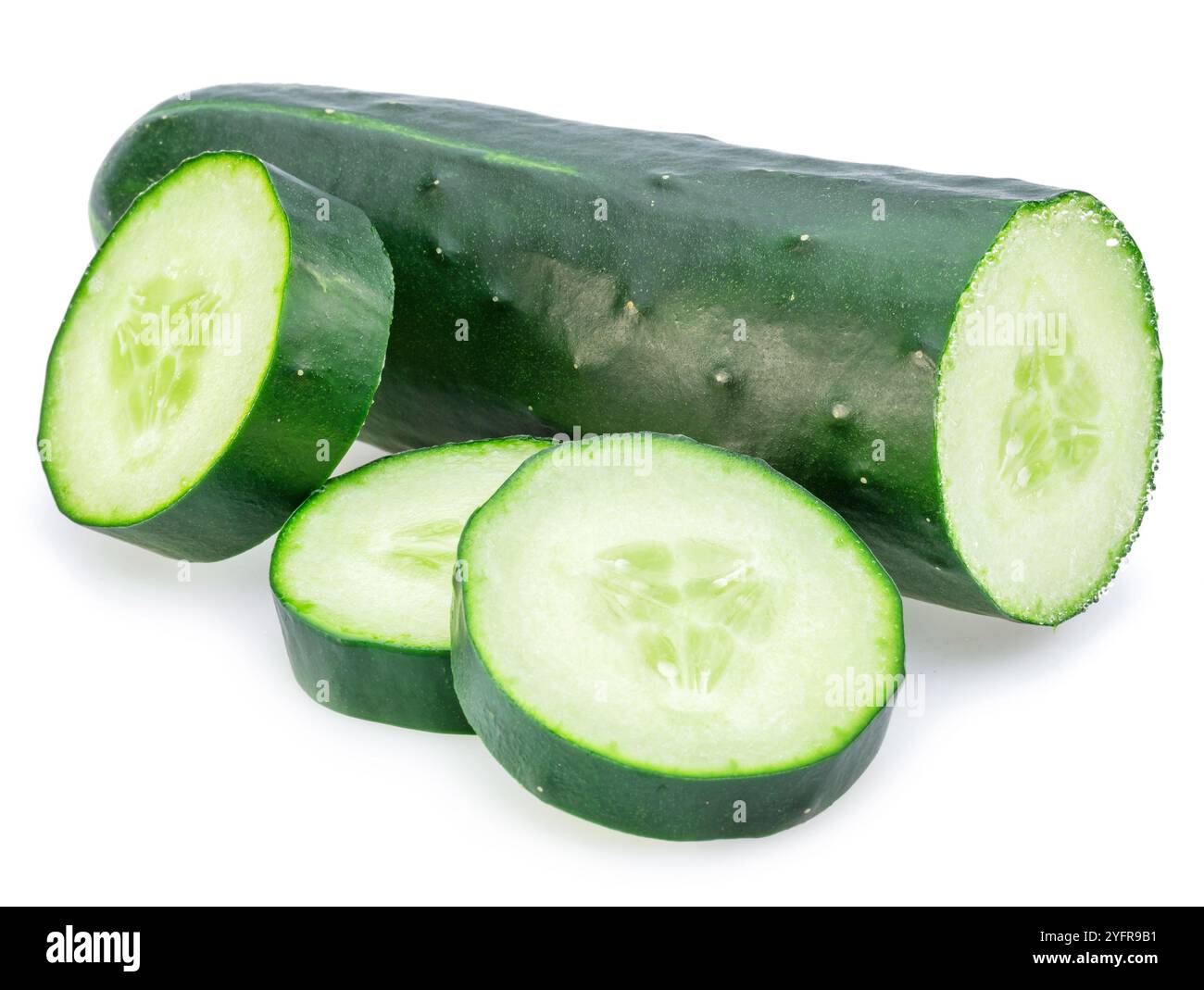 Raw cucumber and cucumber slices isolated on white background Stock ...