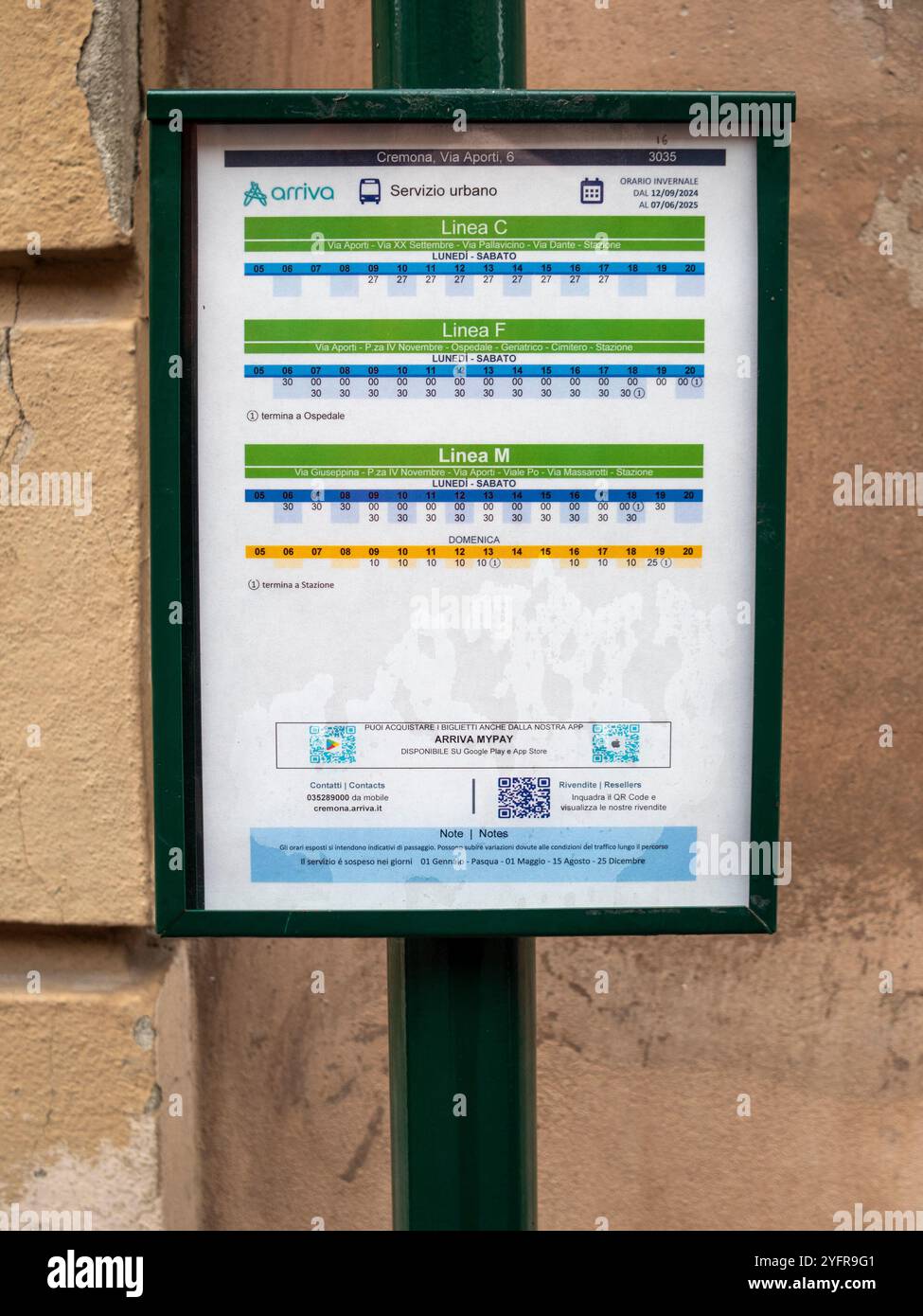 Cremona, Lombardy, Italy October 27th 2024 Close up of a bus stop ...