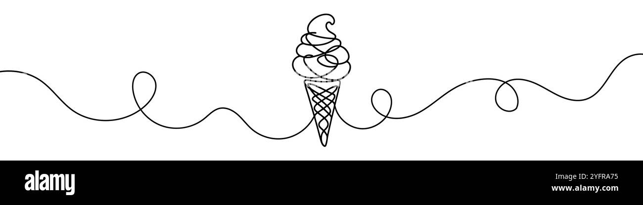 One continuous line illustration of ice cream, isolated on white ...