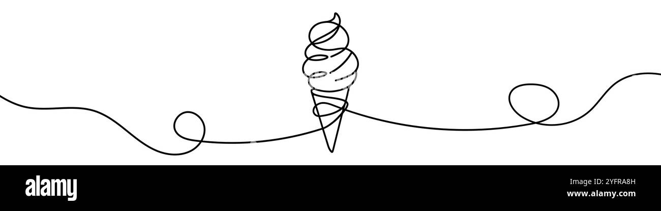 One continuous line illustration of ice cream, isolated on white ...