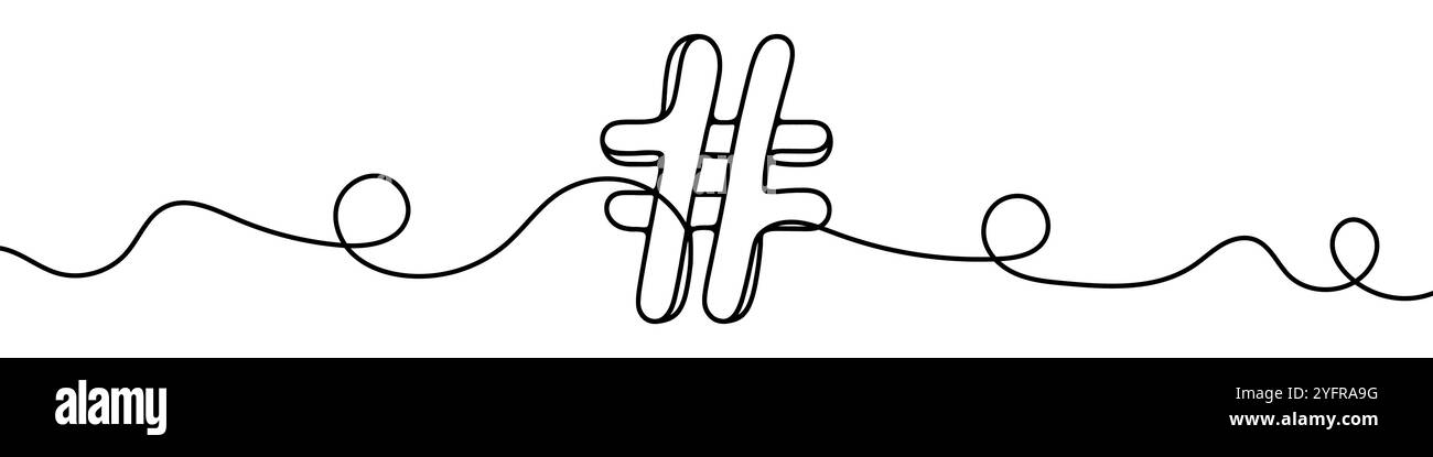 Minimalist continuous one line drawing of a hashtag symbol ...