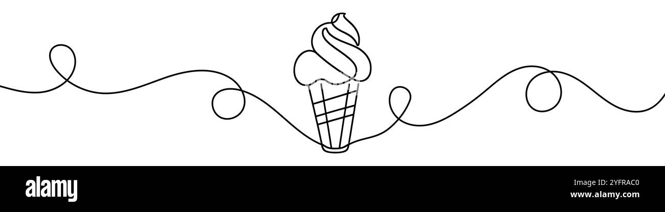 One continuous line illustration of ice cream, isolated on white ...