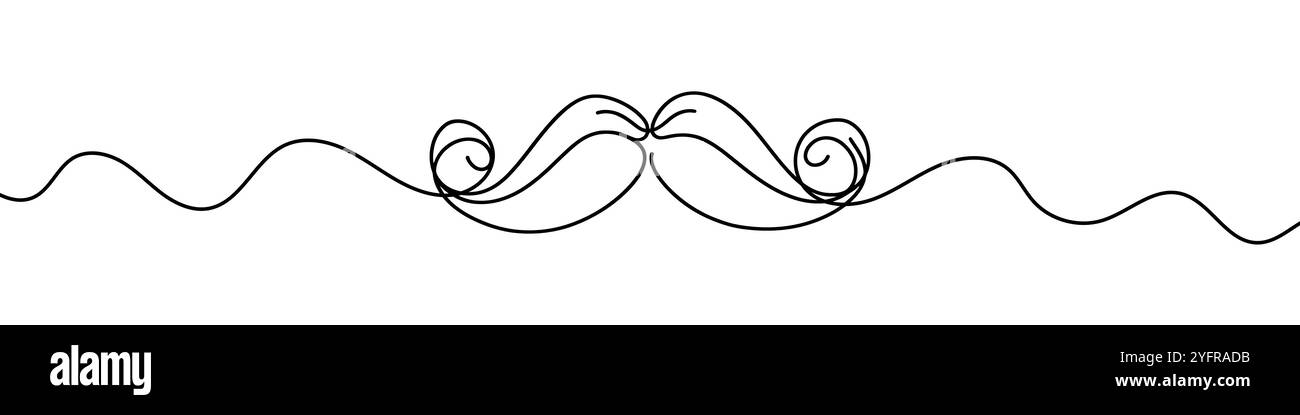 One continuous line illustration of a mustache, isolated on white ...