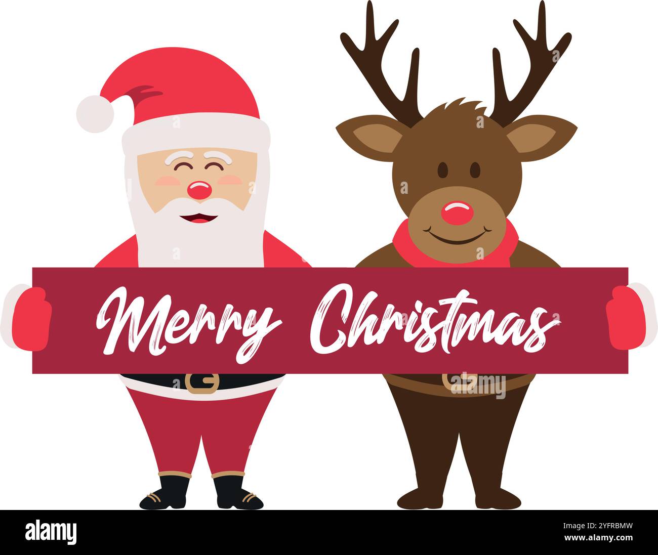 cute santa claus and deer with merry christmas greeting message vector ...
