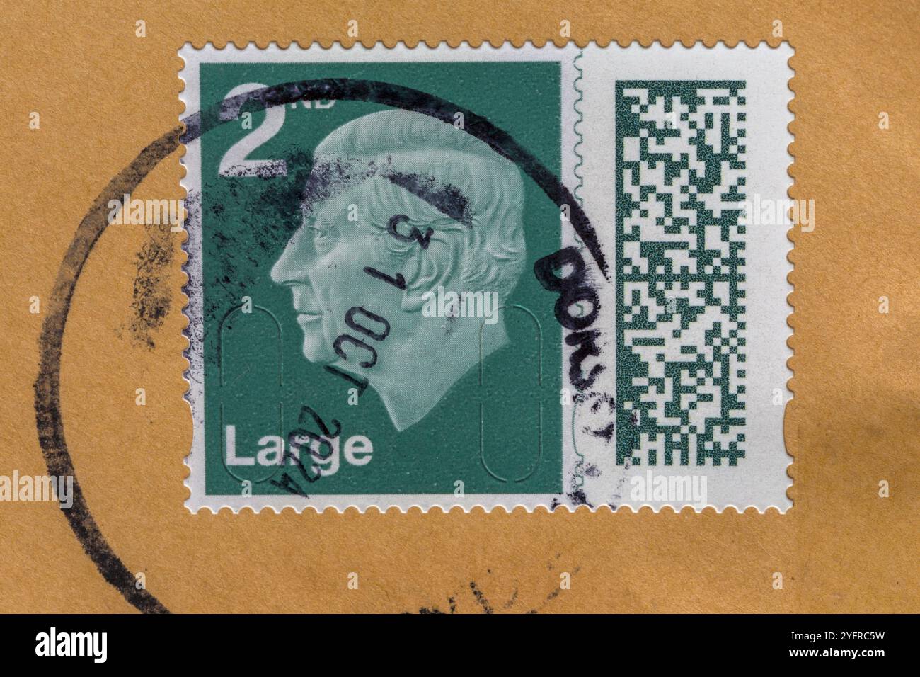 green 2nd class stamp large, second class stamp with King Charles III ...