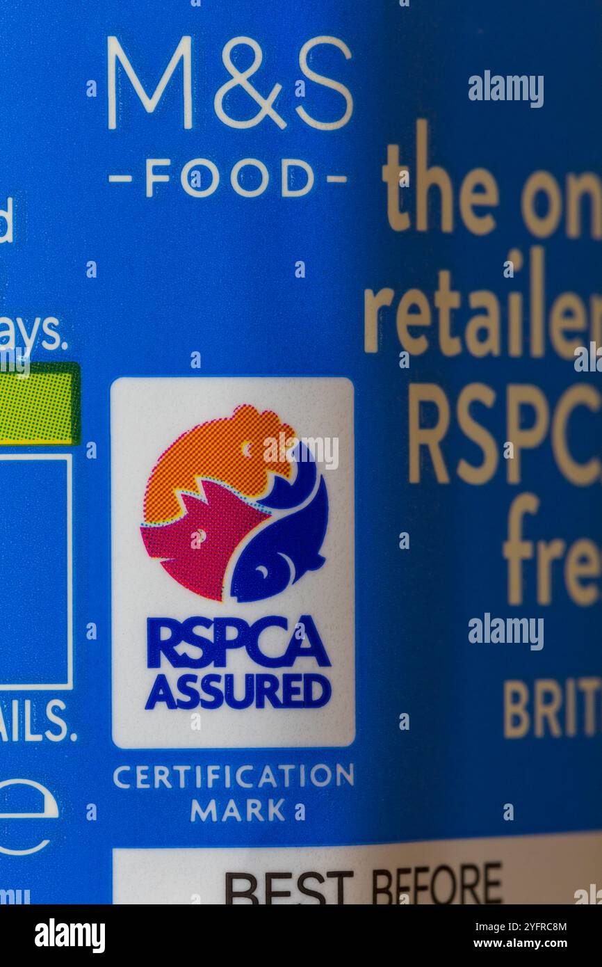 RSPCA assured certification mark on carton of a pint of British Whole ...