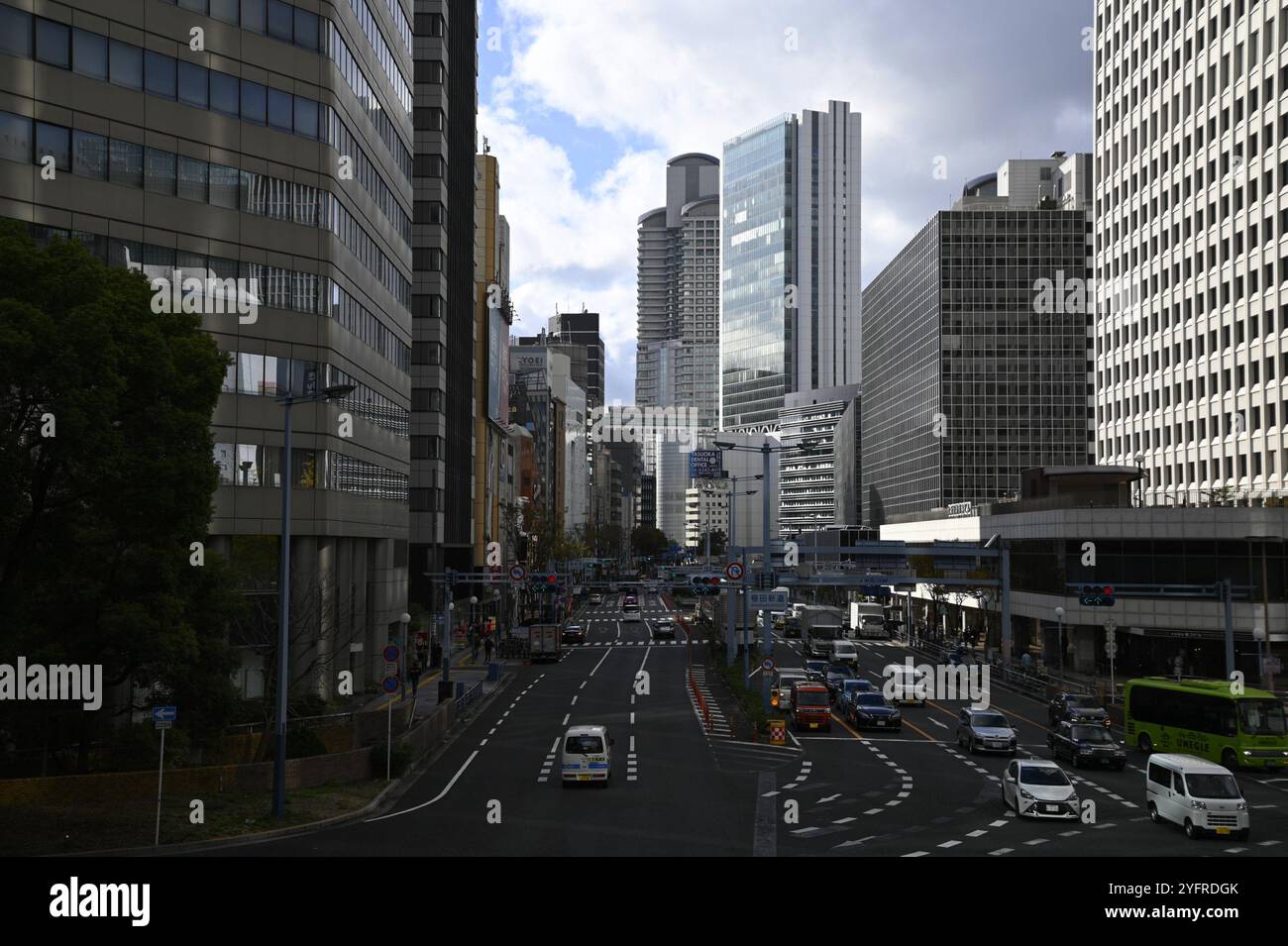 Cityscape with scenic view of Umeda the major commercial, business ...