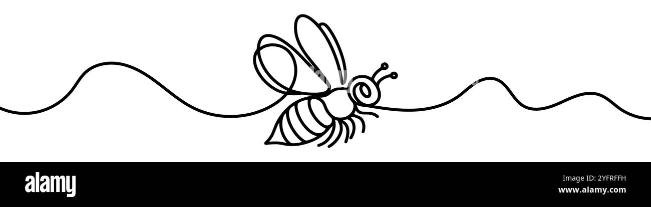 One continuous line illustration of a bee, isolated on white background ...