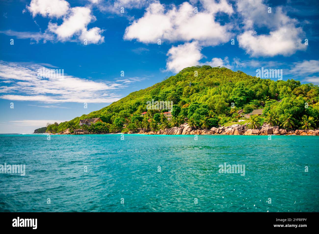 Amazing landscape of La Digue Island in the Seychelles Archipelago ...