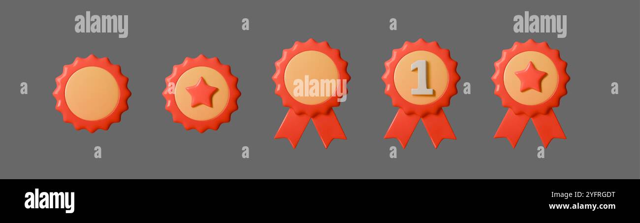 Set 3D vector illustration of red award ribbons. Clean, modern emblem ...
