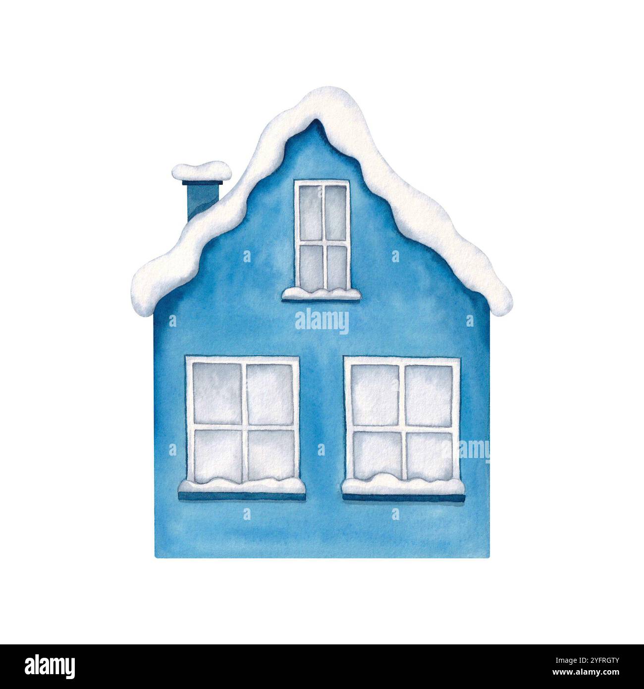 Cozy winter house with a snow-covered. Watercolor hand drawn ...