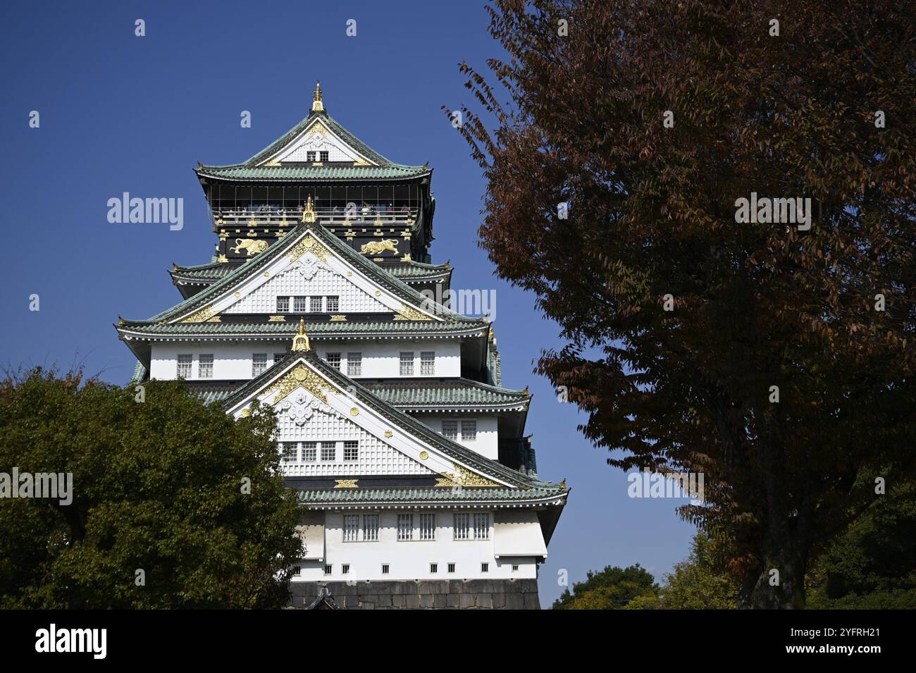 Landscape with scenic Tenshu (Donjon) view of Ōsaka-jō one of Japan's ...