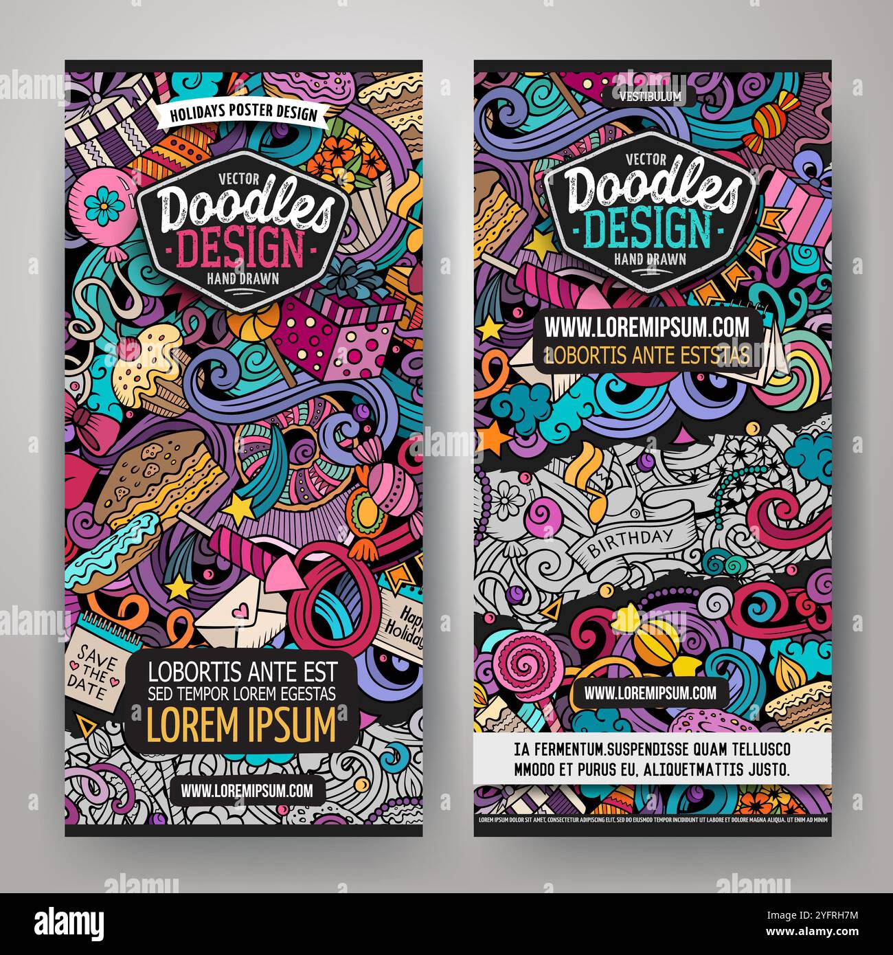 Cartoon vector doodle set of Birthday banners templates. Corporate ...