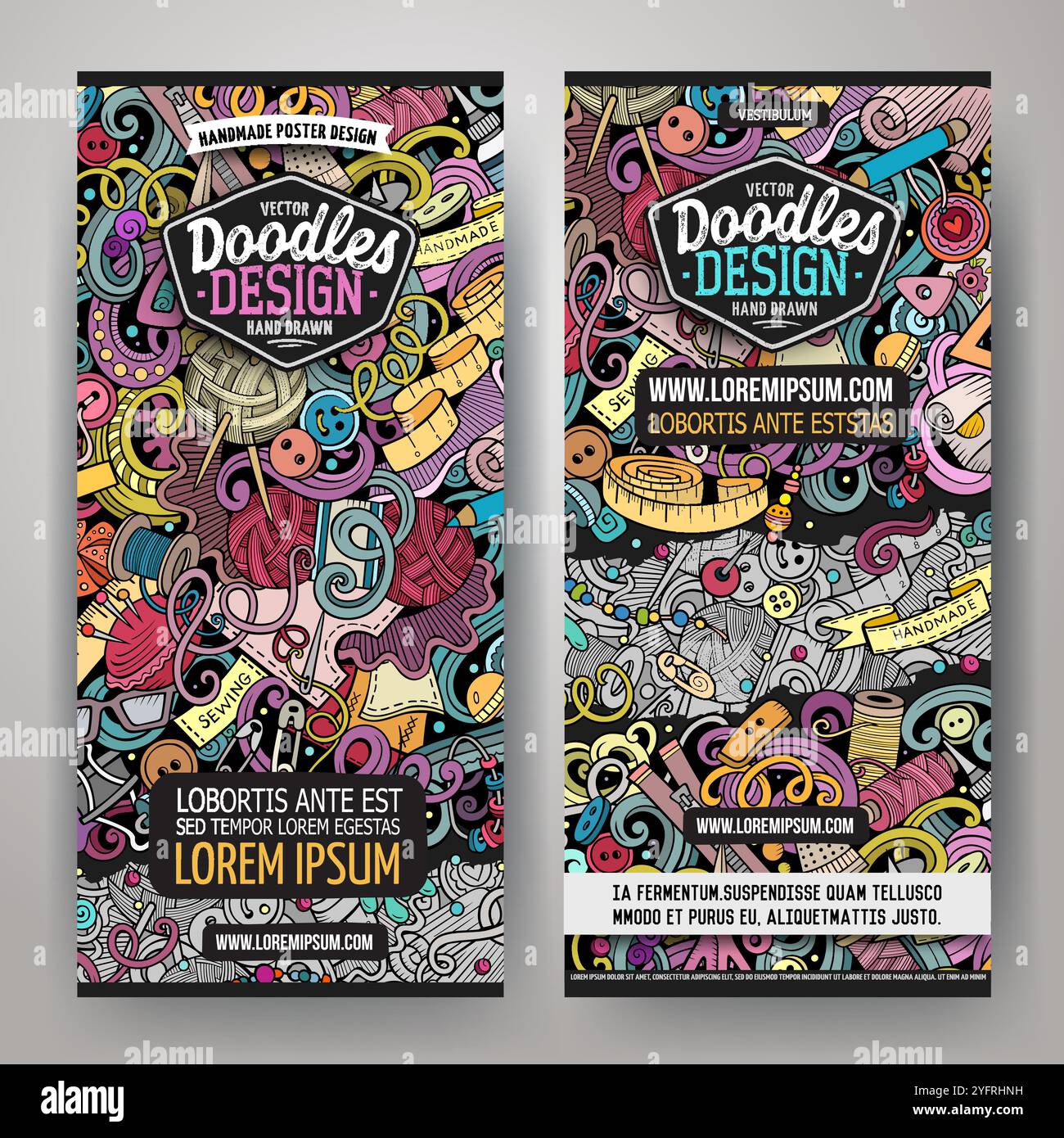 Cartoon vector doodle set of Handmade banners templates. Corporate ...