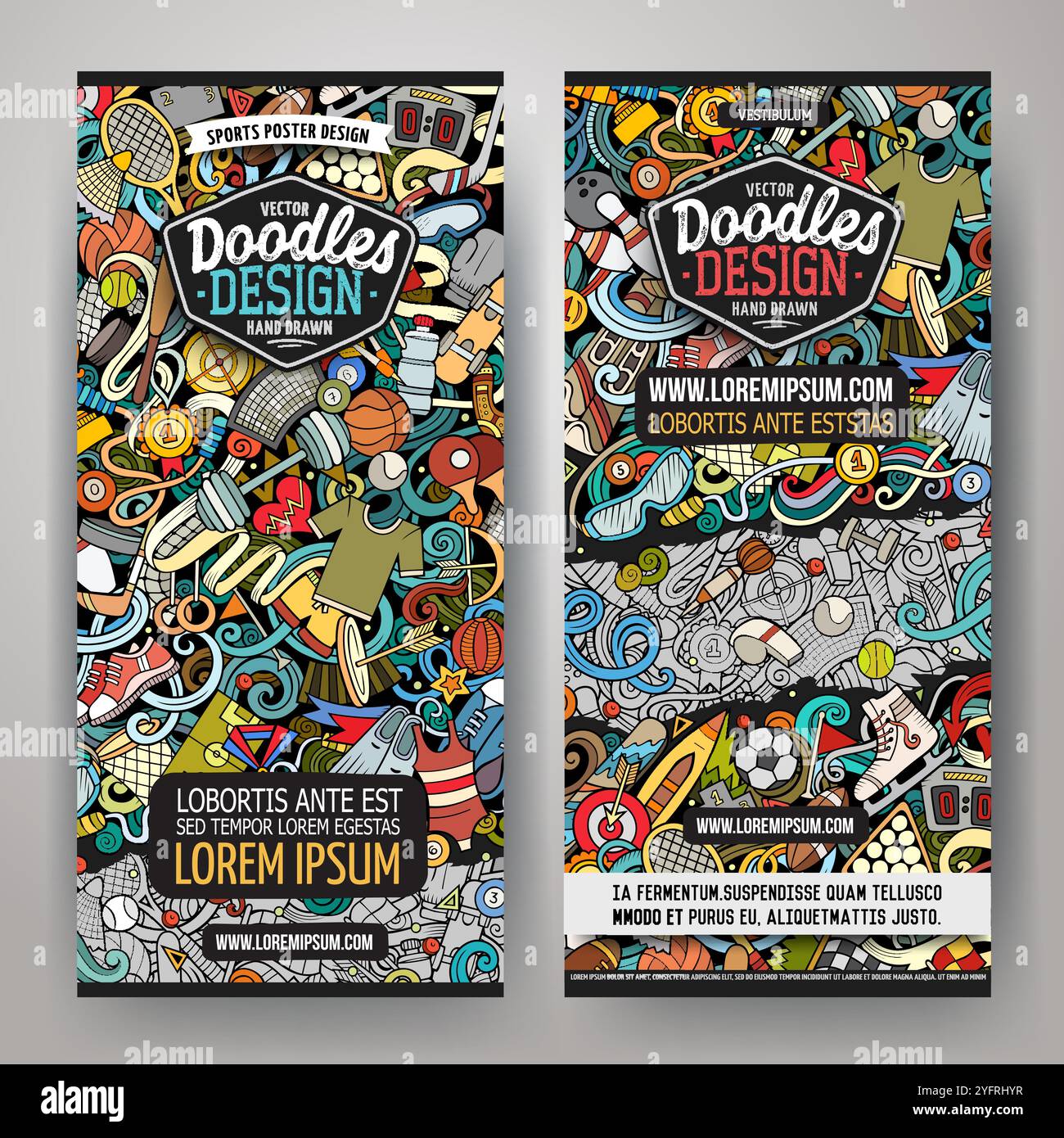 Cartoon vector doodle set of Sports banners templates. Corporate ...